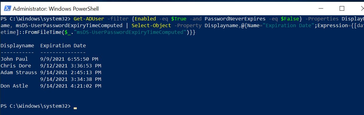 Get-AdUser Password Expiration Date with PowerShell - ShellGeek