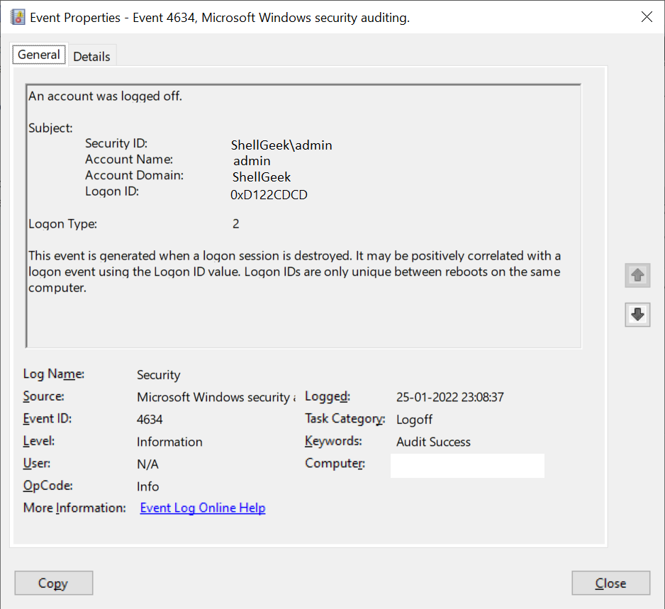 Event Id 4634 An Account Was Logged Off ShellGeek