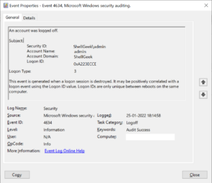Event Id 4634 - An Account was logged off - ShellGeek