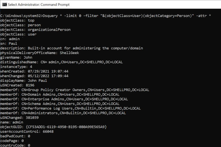 Dsquery - Get User All Attributes - ShellGeek