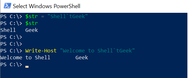 PowerShell Tab Character ShellGeek