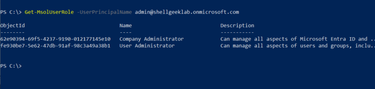 Get-MsolUserRole - Get Administrator Roles for the User - ShellGeek