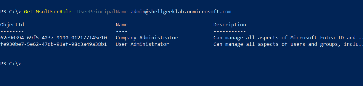 Get-MsolUserRole - Get Administrator Roles for the User - ShellGeek